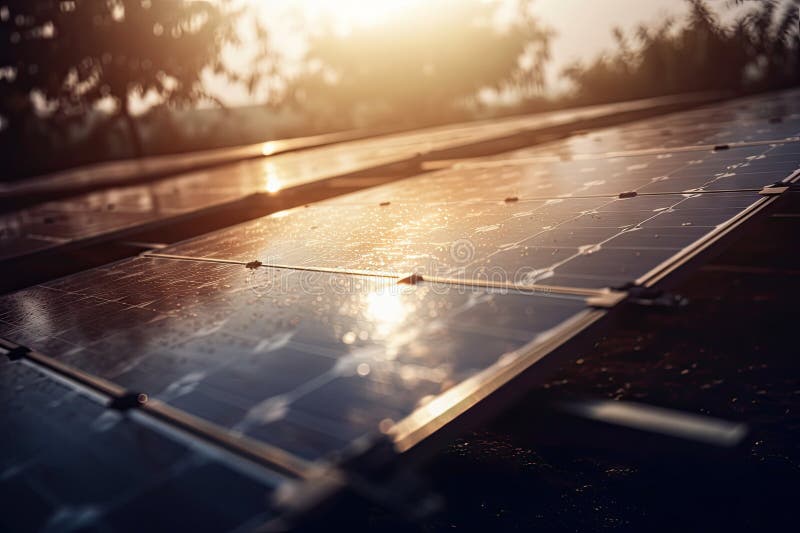 Close-up of Solar Panels, with the Sun Shining Down on Them Stock ...