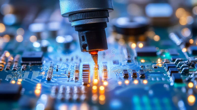 Close-up of a Soldering Iron Tip Above a Circuit Board Stock ...