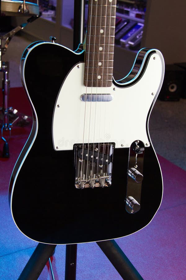 Close Up of a Solid Black Electric Guitar Stock Image - Image of ...
