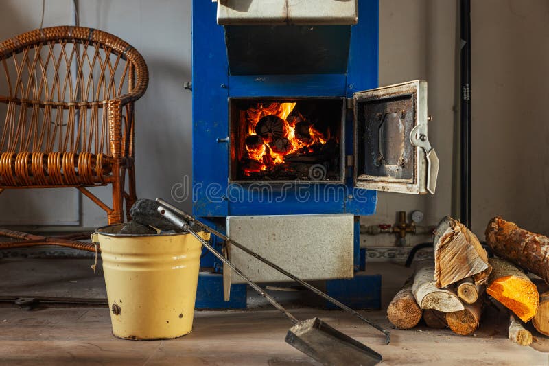Close-up of a Solid Fuel Boiler with an Open Door Stock Image - Image ...