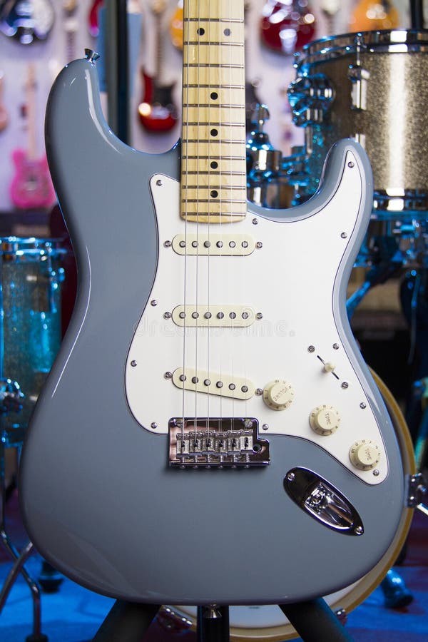 Close Up of a Solid Sonic Grey Electric Guitar Stock Photo - Image of ...