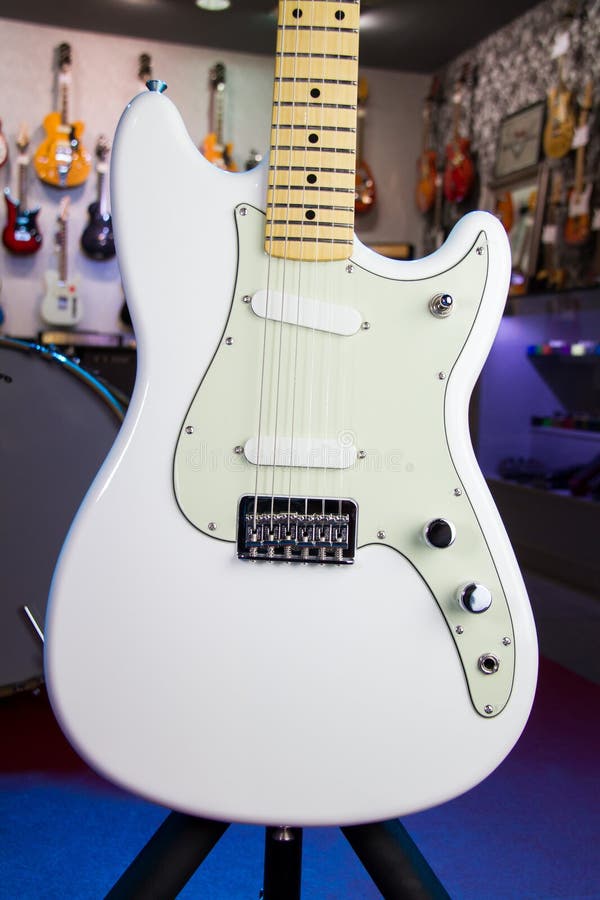 Elegant White Electric Guitar Stock Image - Image of close, musical ...