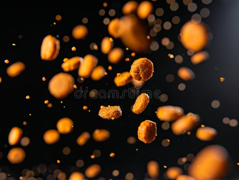 A Close Up of Some Brown Food Falling into the Air Stock Photo - Image ...