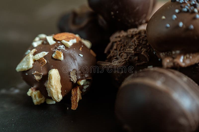 Close-up of Some Chocolate Truffles Covered with Nuts Stock Photo ...