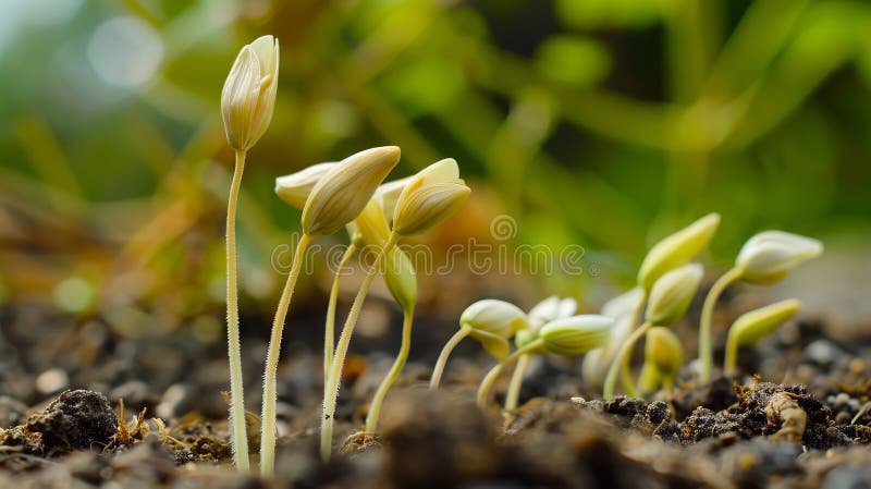 A Close Up of Some White Sprouts Growing in the Dirt Stock Image ...