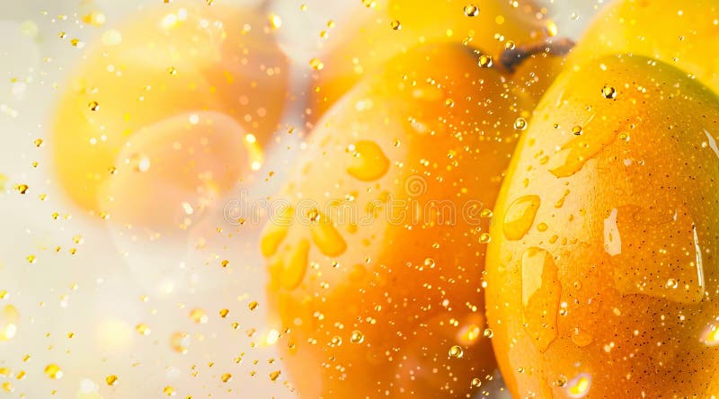A Close Up of Some Yellow Mangoes with Water Droplets Stock Photo ...