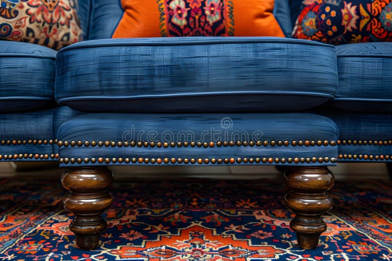 Luxurious Blue Sofa Detail with Vibrant Textured Cushions for Elegant ...