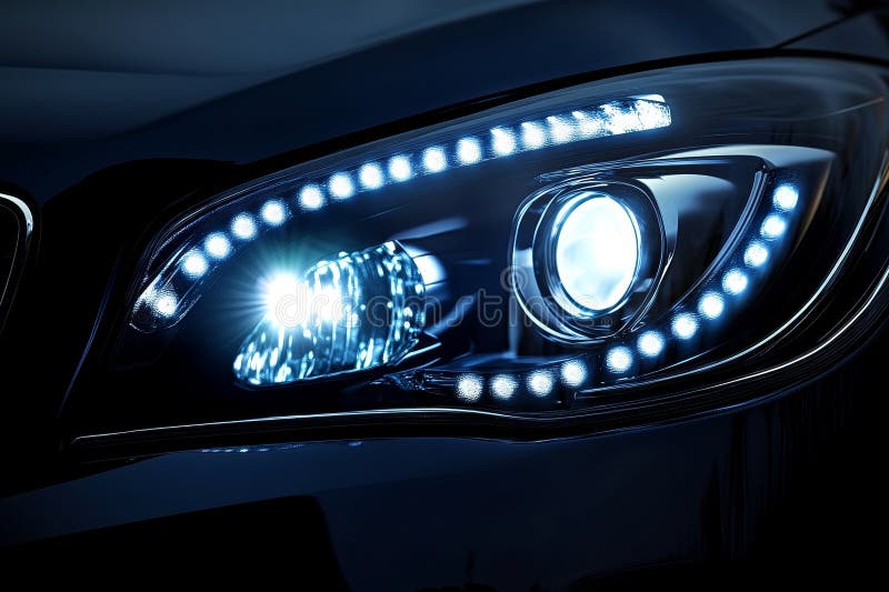 Close-up of a Sophisticated Car Headlight Featuring Multiple LED Lights ...