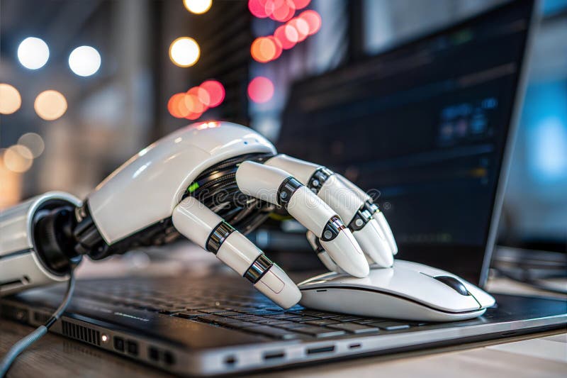 Robotic Hand Operating a Computer Mouse Stock Illustration ...