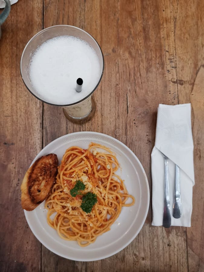 Close Up of Spaghetti and Milk Shake. Stock Photo - Image of tableware ...