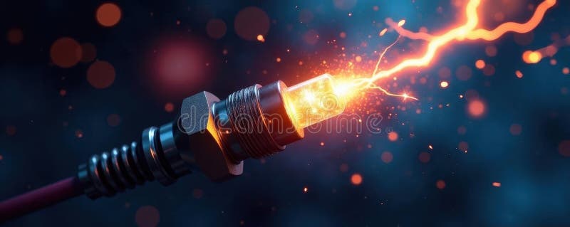 Close Up of Spark Plug, Mimicking Lightning Bolt , Flash, Metal Stock ...