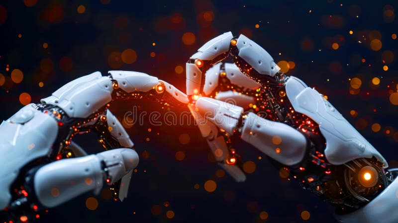 Close Up Sparkle Light of Humanoid or Robotic Handshake Connecting with ...