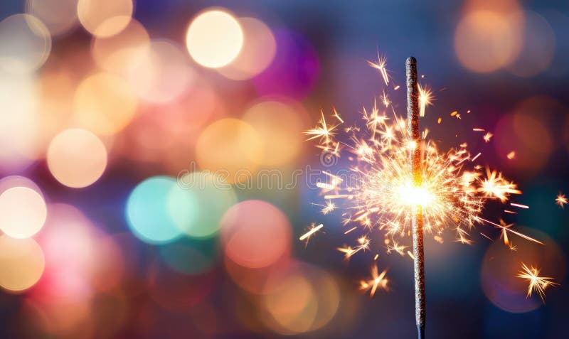Close-Up of Sparkler with Bokeh Lights in Background Stock Illustration ...
