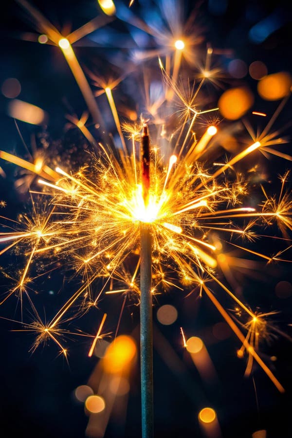 Close-up of Sparkler Burning with Bright Sparks Stock Illustration ...