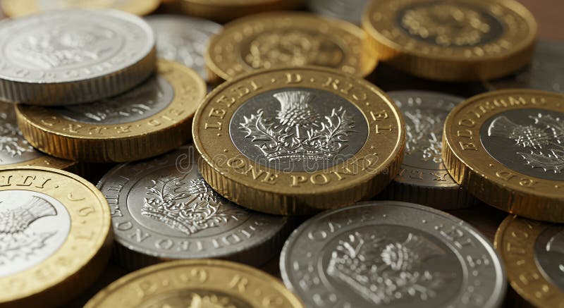 Close-up of Sparkling British One Pound Coins, Stacked and Detailed ...