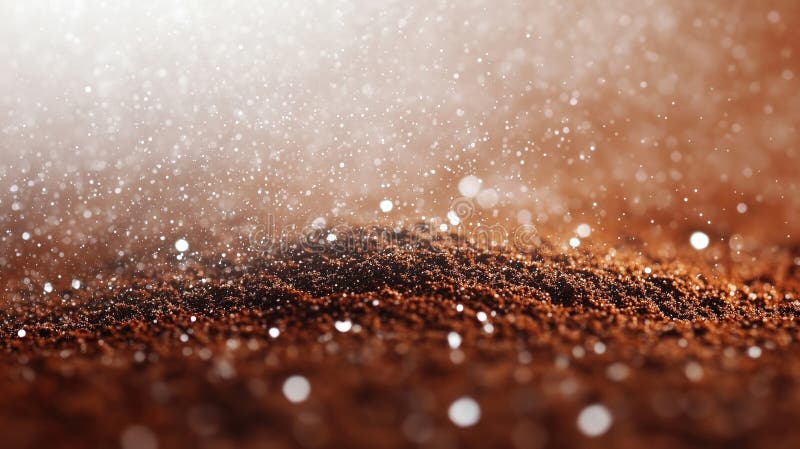 Close-up of Sparkling Brown Soil with Glimmering Dust Particles in ...