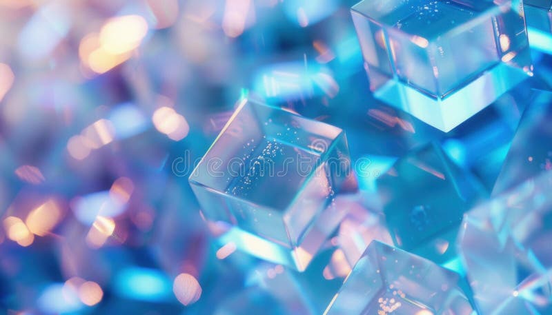 Close-up of Sparkling Crystal Cubes Reflecting Light in an Abstract ...