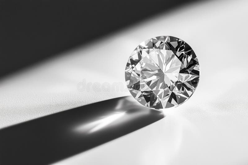 Close-up of a Sparkling Diamond Casting a Shadow on a Smooth White ...