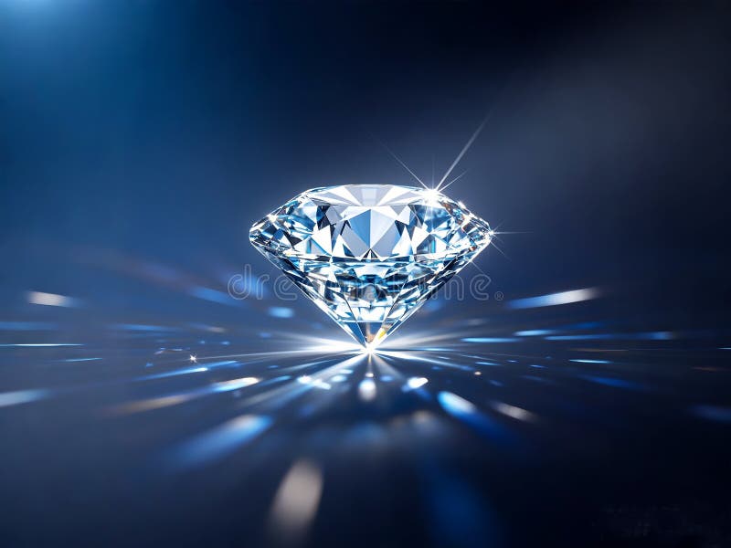 A Close-up of a Sparkling Diamond in a Deep Blue Background Stock ...
