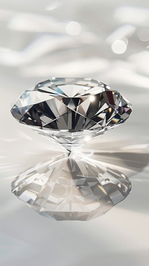 Close-up of a Sparkling Diamond with Reflections on a Smooth Surface ...