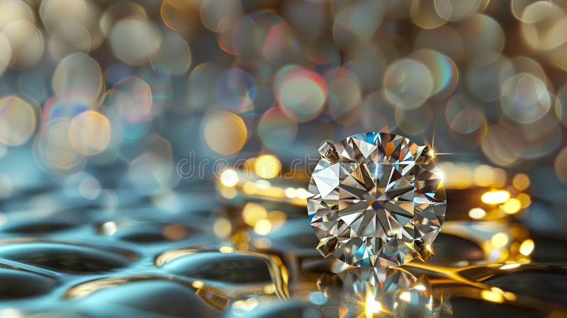 Close-up of a Sparkling Diamond Ring on a Reflective Surface. the Image ...