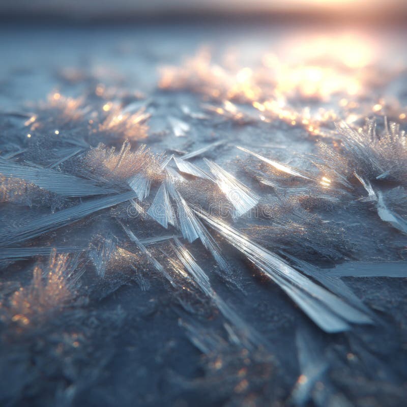 Close-Up of Sparkling Frost Crystals at Sunrise Stock Illustration - Illustration of blue ...