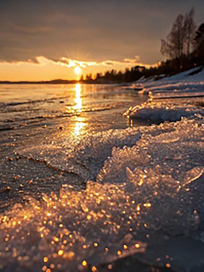 Close Up of Sparkling Ice at Sunset Stock Illustration - Illustration ...