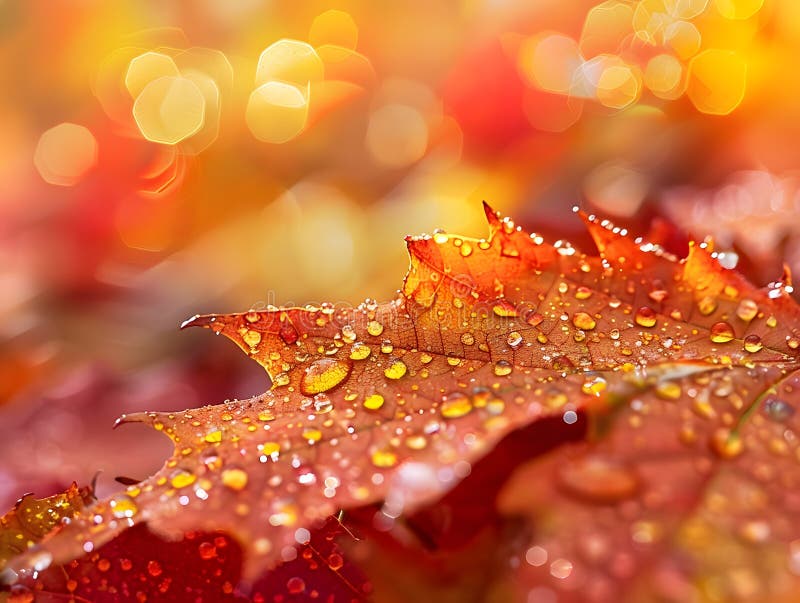 Close Up of Sparkling Raindrops on Autumn Leaves Stock Illustration ...