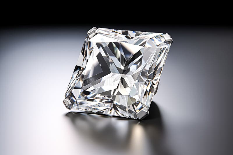 Close-up of a Sparkling Square-cut Diamond on a Reflective Surface ...