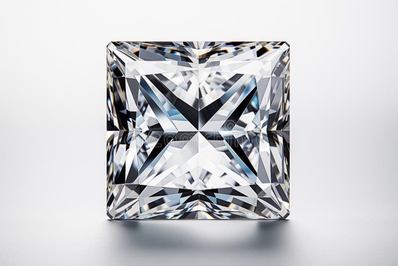 Close-up of a Sparkling Square-cut Diamond on a Reflective Surface ...