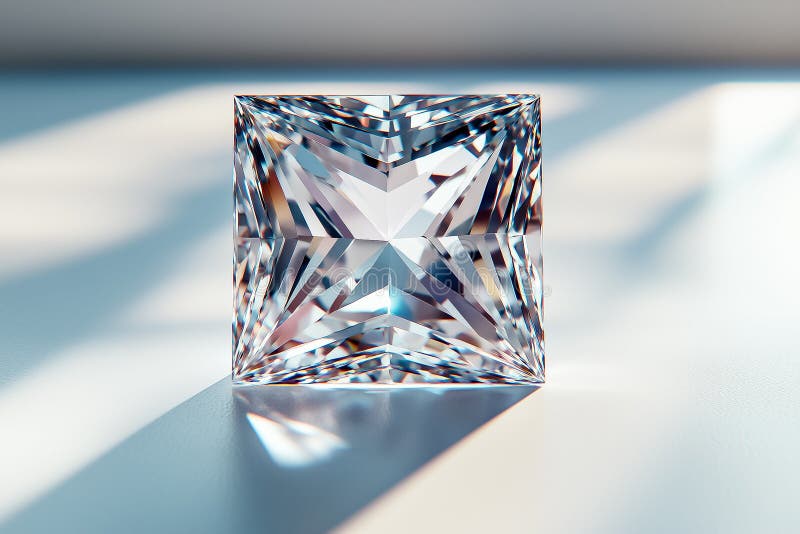 Close-up of a Sparkling Square-cut Diamond on a Reflective Surface ...
