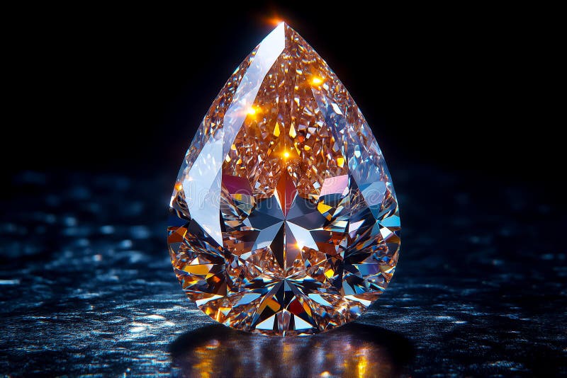 Close-up of a Sparkling, Teardrop-shaped Diamond on a Reflective ...