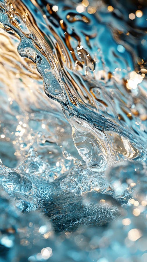 Close-up of Sparkling Water Flow in Golden Light Stock Image - Image of ...