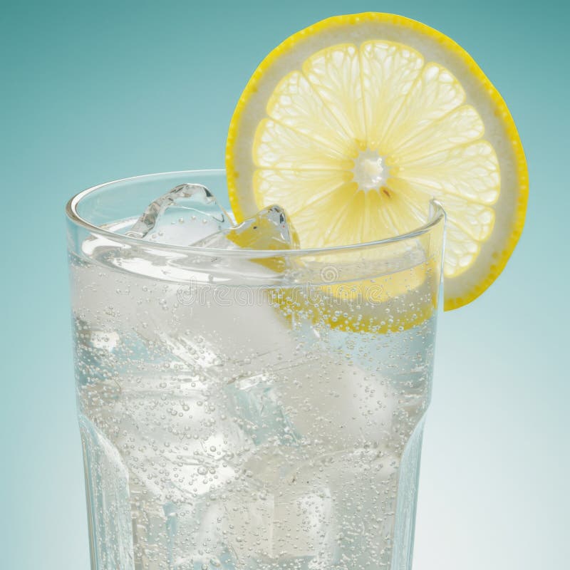 Close Up of Sparkling Water with Lemon Slice in Glass Stock ...