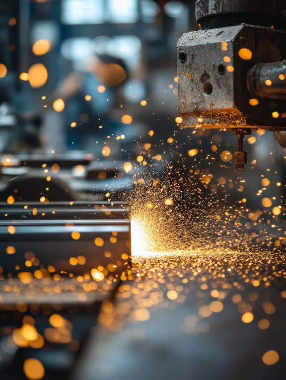 Close-up of Sparks Flying in a Metal Workshop. Stock Image - Image of ...