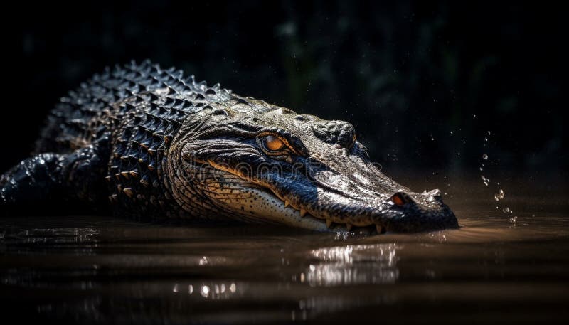 Close Up of Spectacled Caiman Aggressive Teeth in Wetland Generated by ...