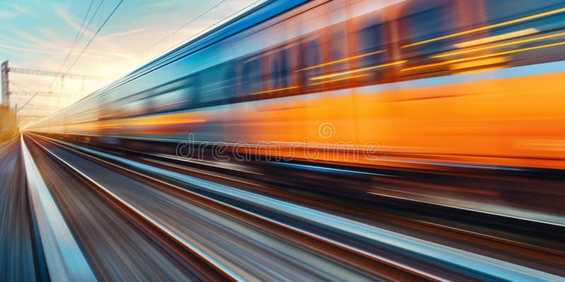 A Speeding Train, with Motion Blur Transit through the Landscape ...