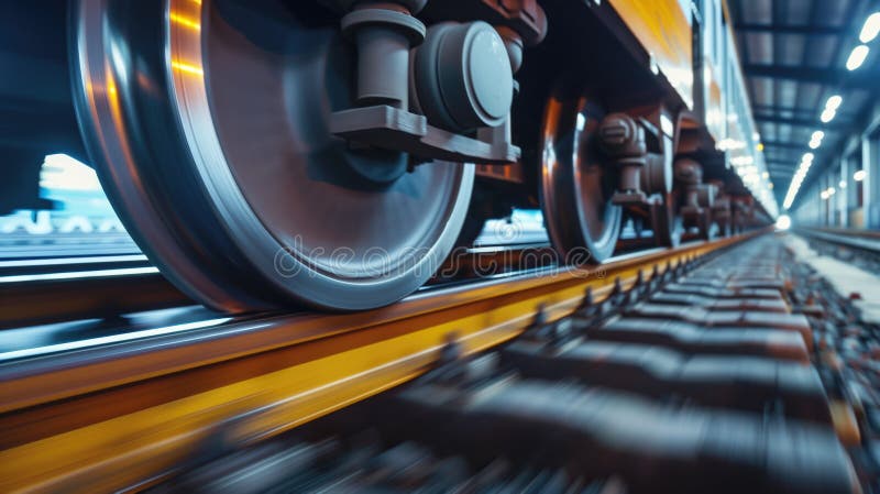 Close-up of Speeding Train Wheels on Railway Track with Motion Blur in ...