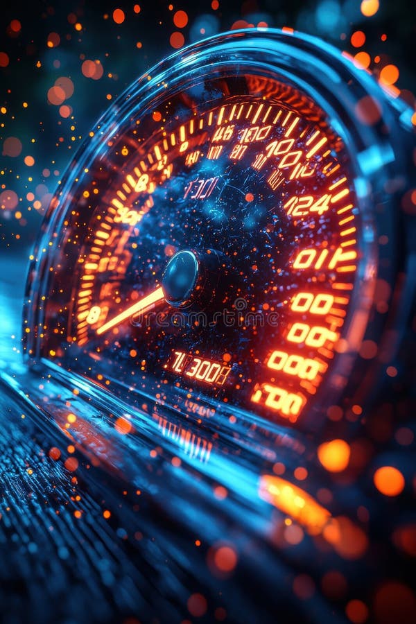 Close-up of a Speedometer with Motion Effect and Checkered Flag ...