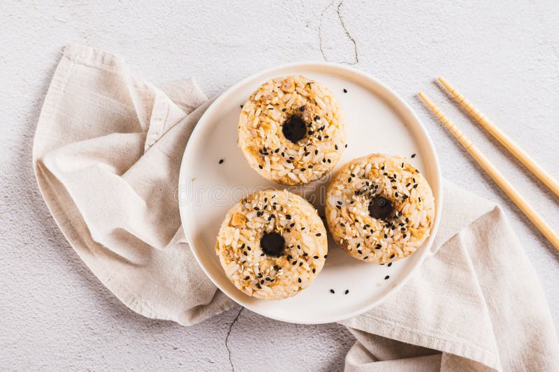 Spicy Rice Beef Donuts Plate Table Top View Stock Photos - Free ...