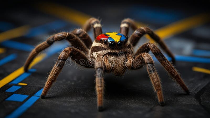 Colorful Spider Close-up on Dark Surface Stock Illustration ...