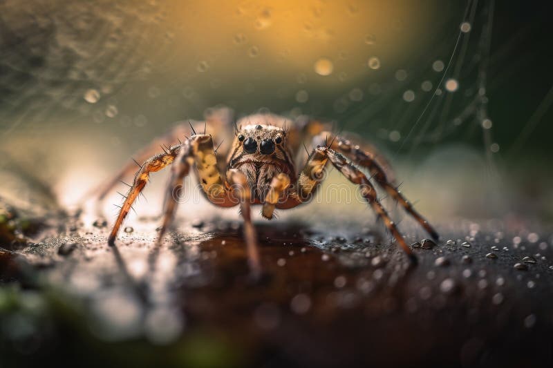 A Close Up of a Spider on a Surface with Drops of Water Stock ...
