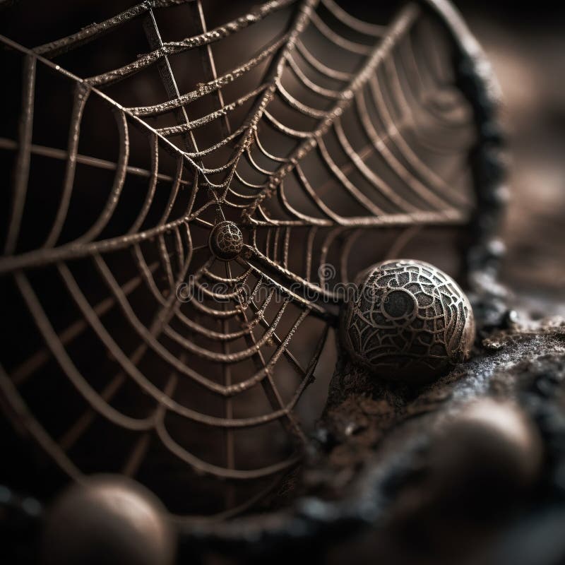 A Close Up of a Spider Web with Balls on the Ground in Front of the Net ...