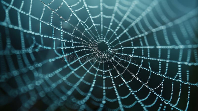 A Close-up of a Spider Web Covered in Dew Drops. the Web is Intricate ...