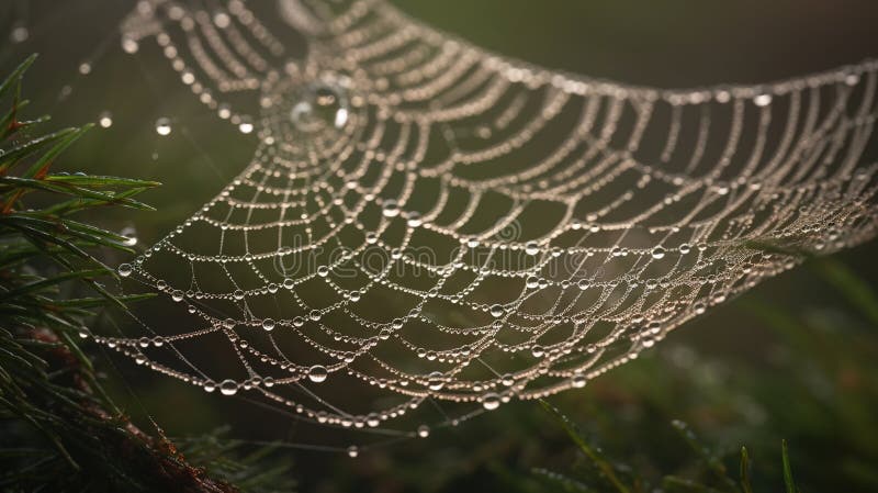 A Close Up of a Spider Web on a Pine Tree Stock Illustration ...
