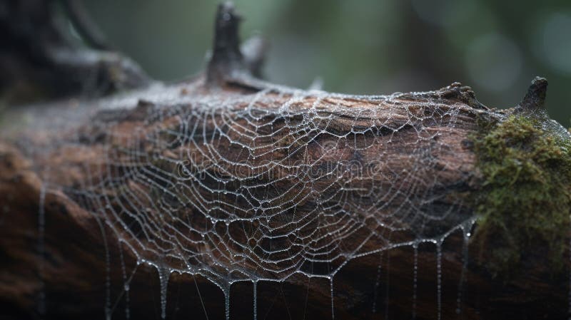 A Close Up of a Spider Web on a Tree Branch Stock Illustration ...