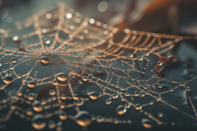 A Close Up of a Spider Web with Water Droplets on it Stock Illustration ...