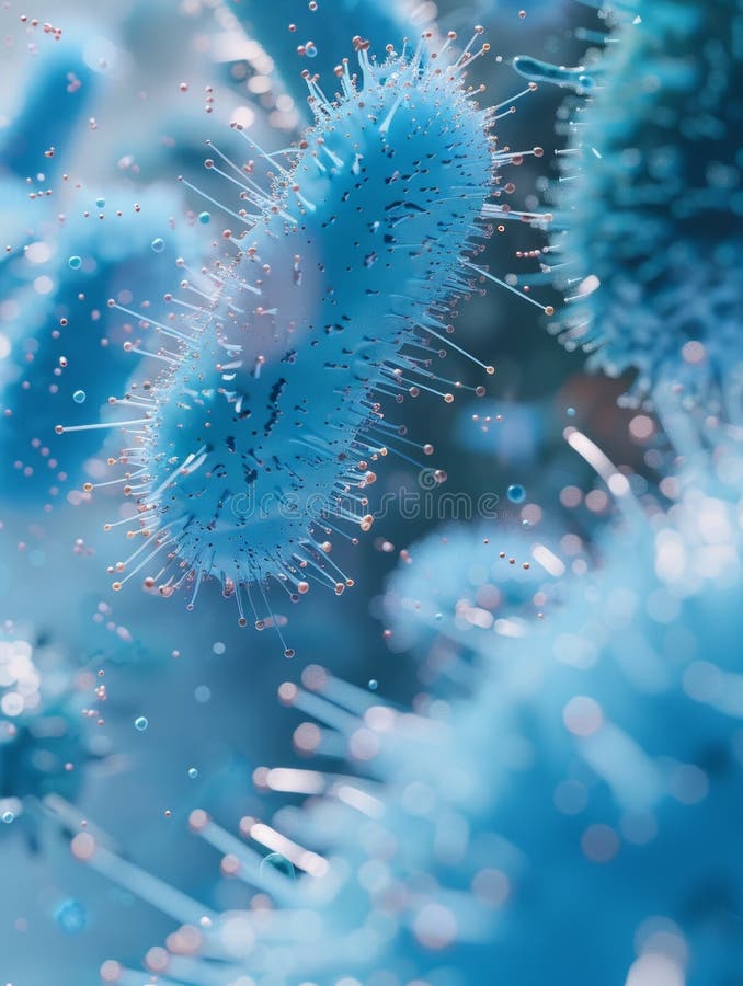 Close-up of a Spiky Blue Microorganism with Numerous Protruding ...