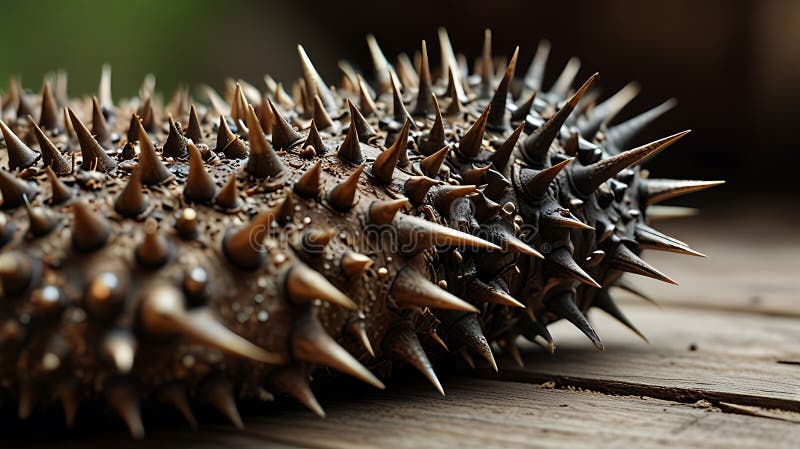Close-up of Spiky Brown Fruit on Wooden Surface, Stock Photo - Image of ...