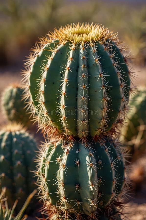 Stunning Green Cactus Close-Up in Desert Landscape Stock Illustration ...
